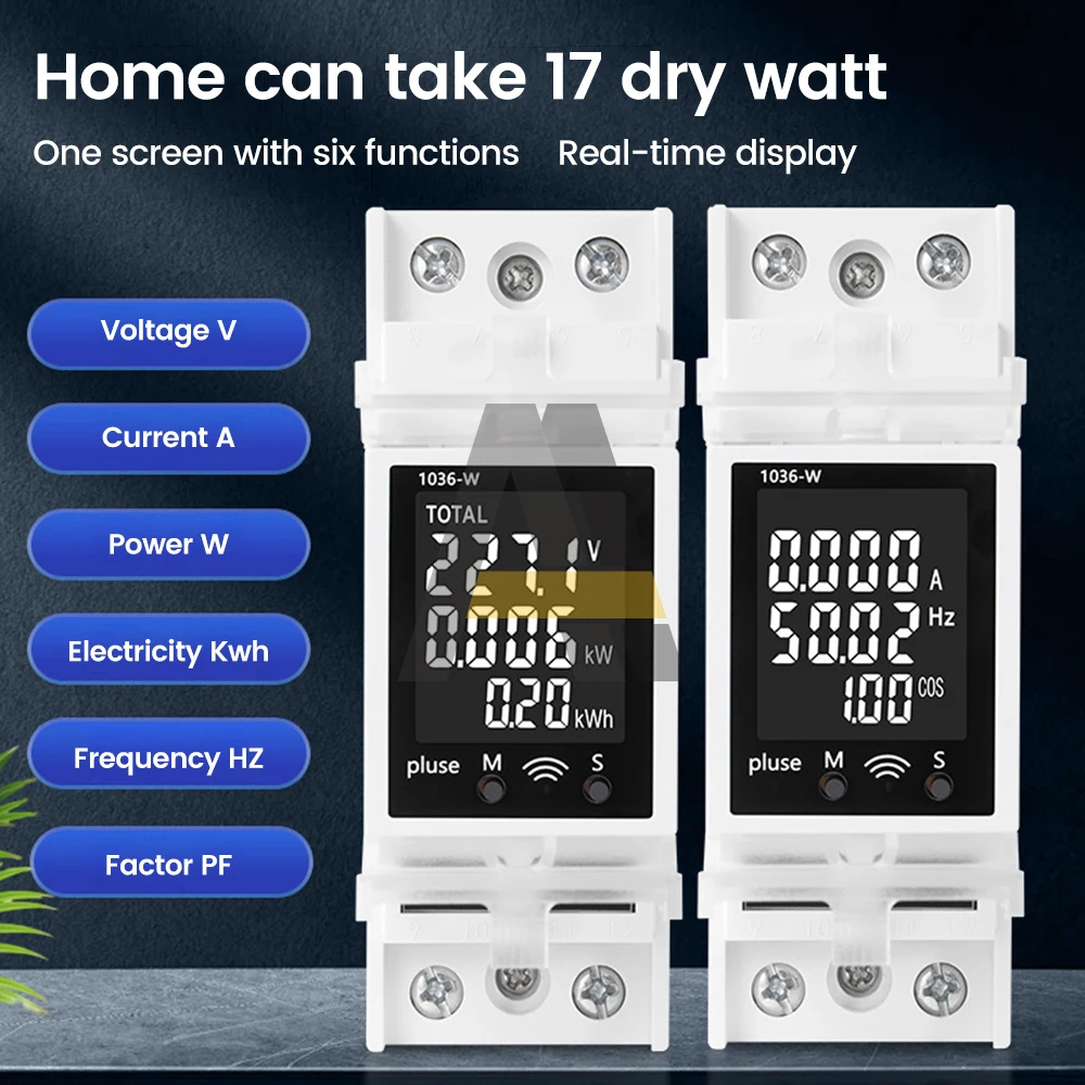 40A 63A 230V Din Rail AC Digital Display Voltage Current Power Meter AC ...
