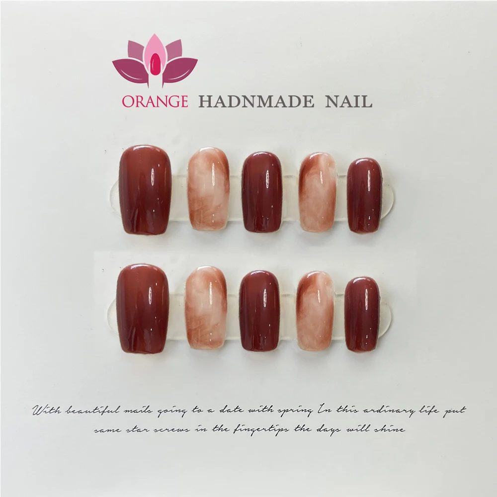 Square-False-Nails-Medium-Brown-Artificial-Nails-Full-Cover-With ...