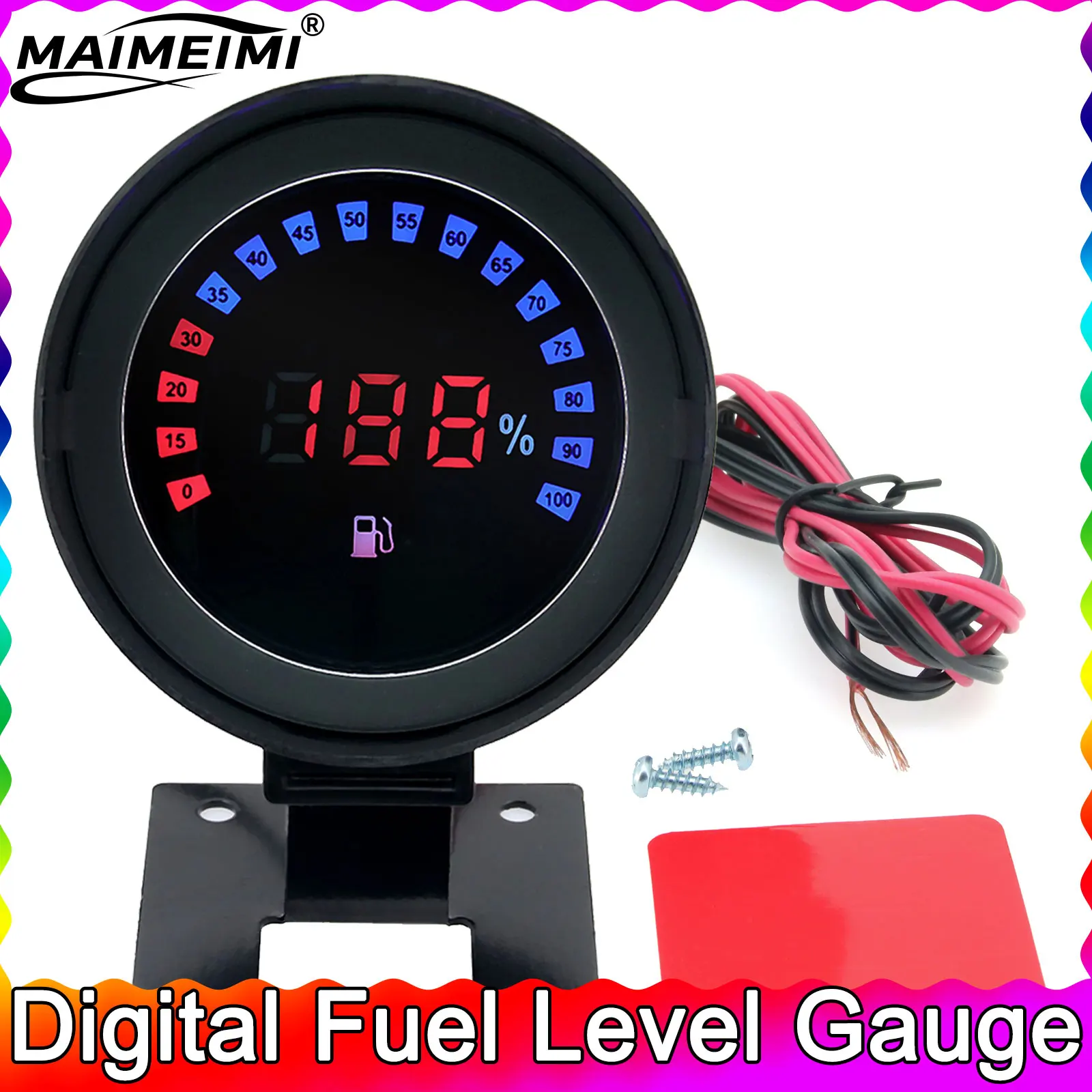 Digital Car Fuel Level Gauge 100% Red Blue LED Automotive Clocks Meter ...