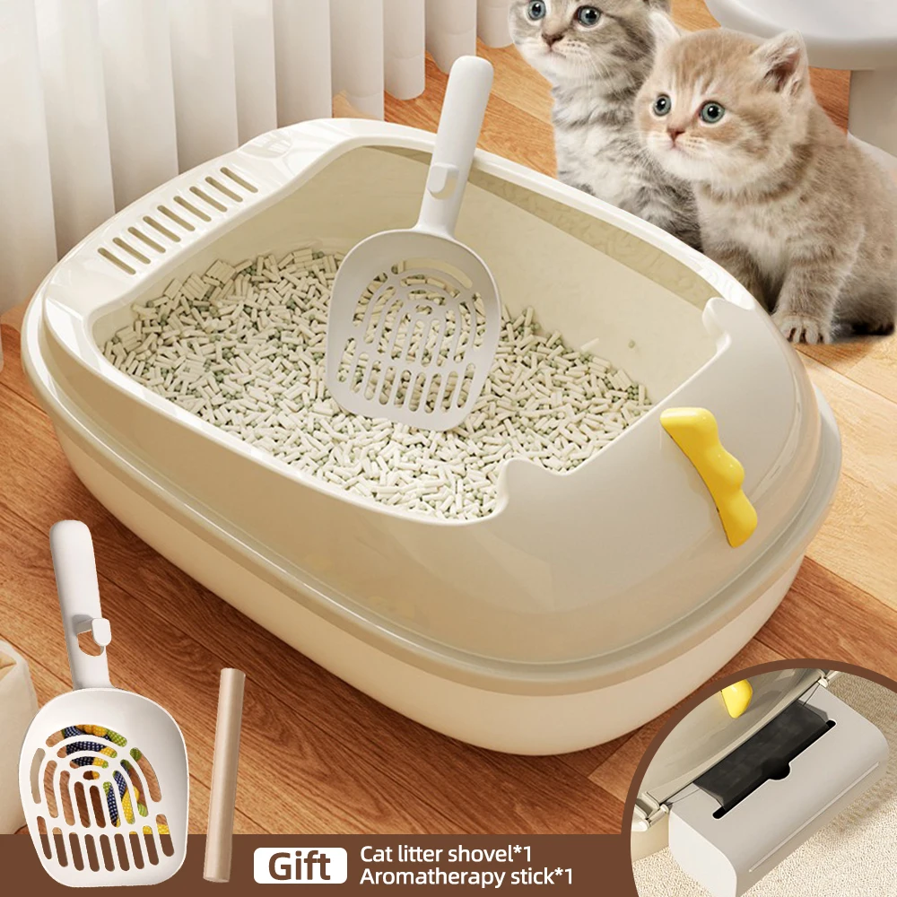 Large-Capacity-Pet-Sandbox-Cat-Litter-Box-Splashproof-Cat-Tray-Cat ...