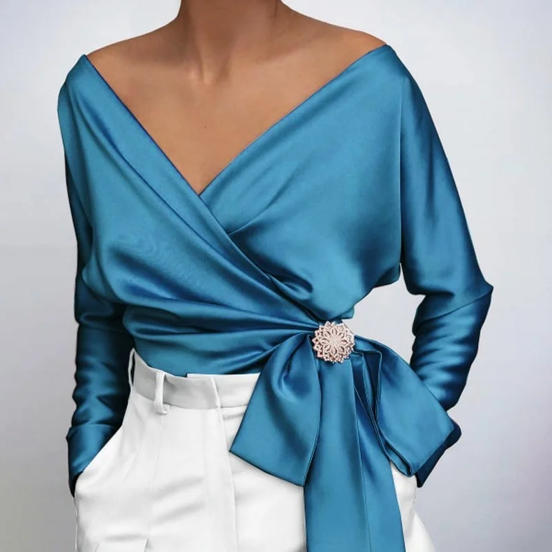 Elegant Long Sleeve Silk Tops | Ladies Silk Blouses Tops | Ladies ...