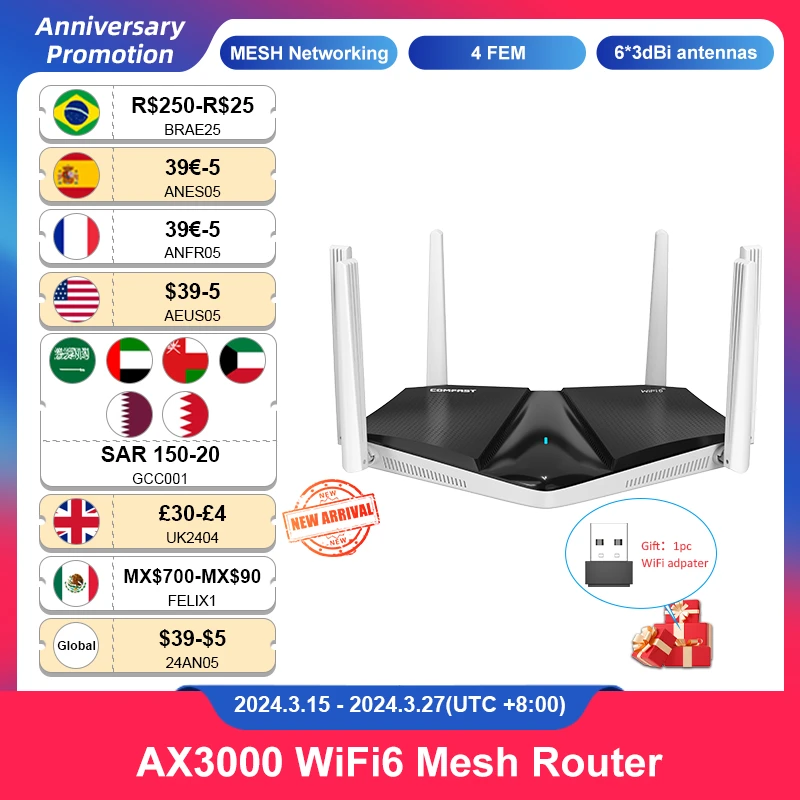 COMFAST-AX3000-Routeur-Mesh-Gigabit-WiFi-6-touristes-Bande-2-4G-5GHz ...