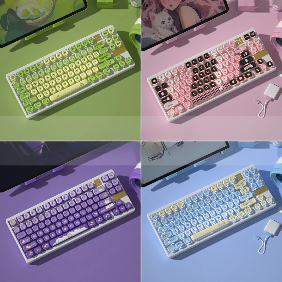 Keyboard-Keycaps-Cute-Girls-Key-Caps-Frog-Cat-Bunny-Transparent-Key ...