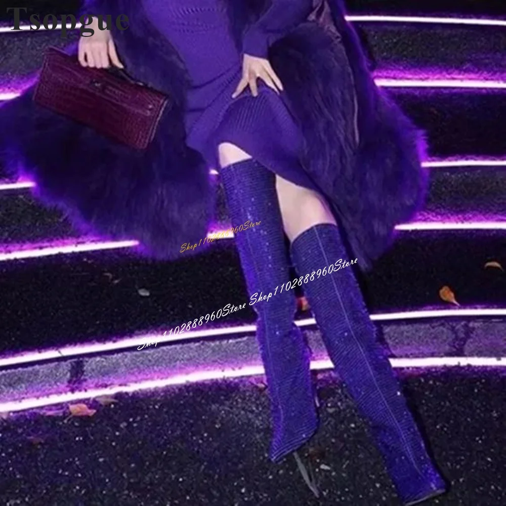 Bling-Knee-High-Purple-Crystal-Saprkling-Boots-Thin-High-Heel-Women ...