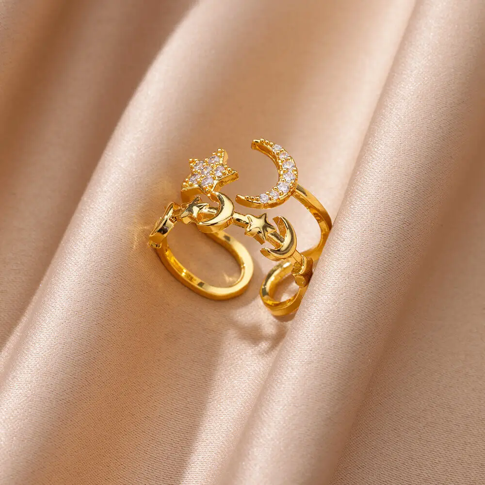 Cubic-Zirconic-Star-Moon-Open-Rings-For-Women-Stainless-Steel-Gold ...