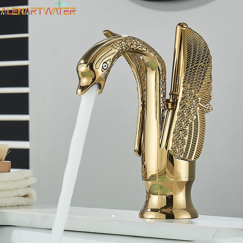 Golden-Basin-Faucet-Deck-Mount-Sink-Short-Faucets-Swan-Shape-Single ...