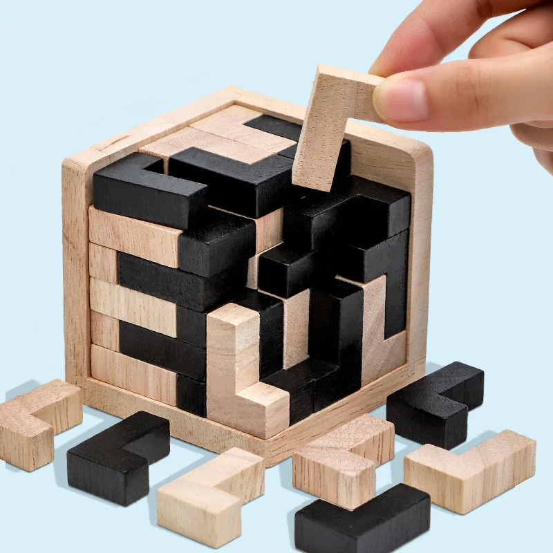 Creative 3D Wooden Cube Puzzle Ming Luban Interlocking Educational Toys ...