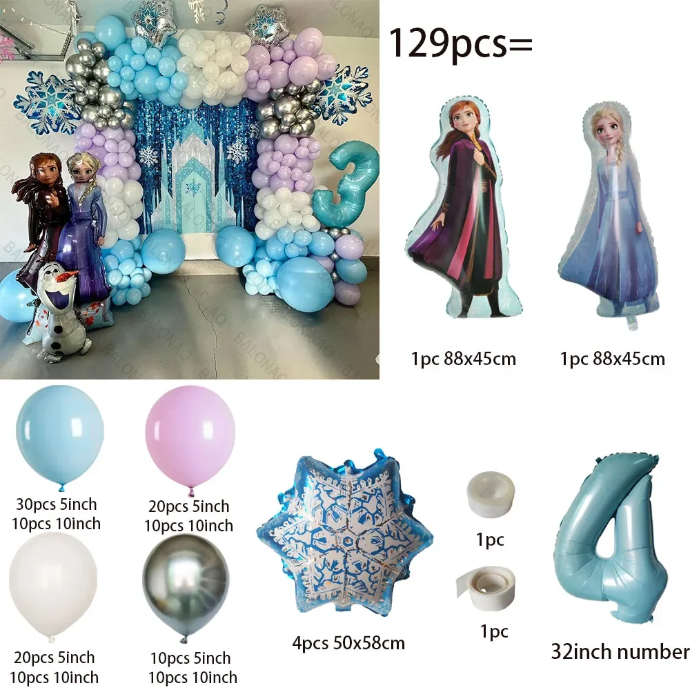 Juego de 129 globos de aluminio de Frozen con temática de dibujos animados de Elsa y Anna para ...