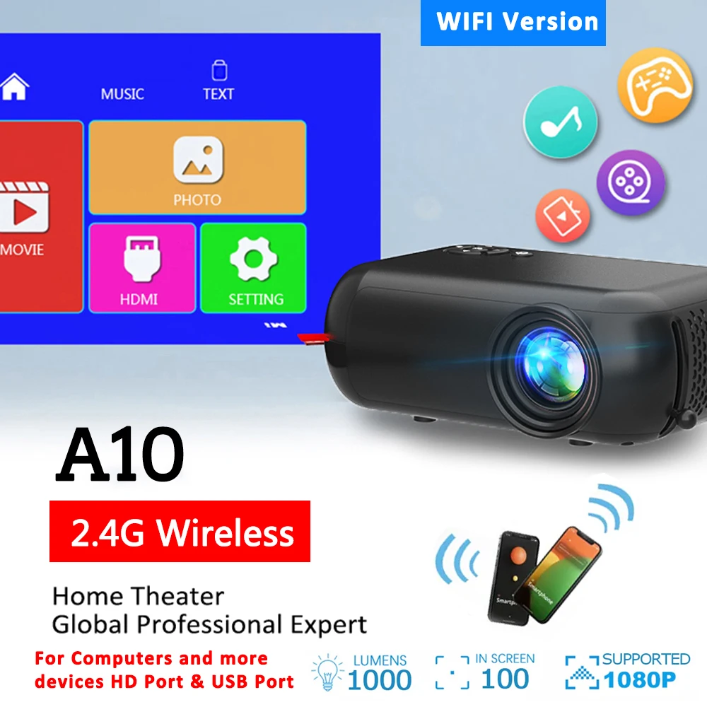 4K MINI Projector Wireless WIFI Travel Camping Outdoor 1080P Projector ...