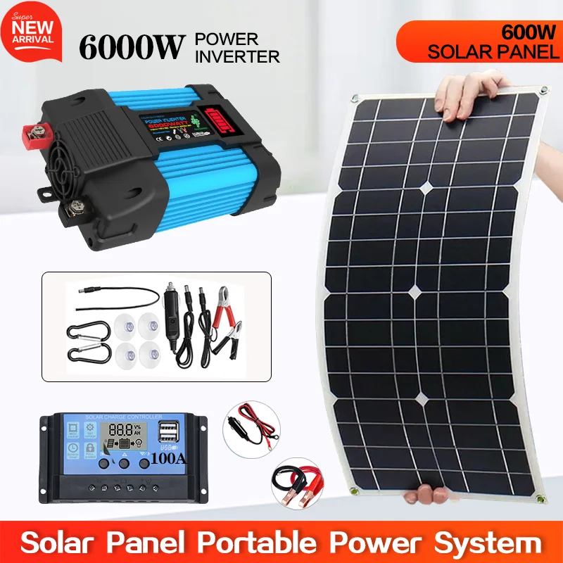 600W18V Portable Solar Panel Power Bank, Solar Panel Kit 12V Controller ...