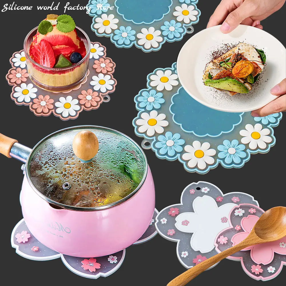 Mundo-de-silicona-Sakura-Daisy-posavasos-suave-de-PVC-tapetes-para ...