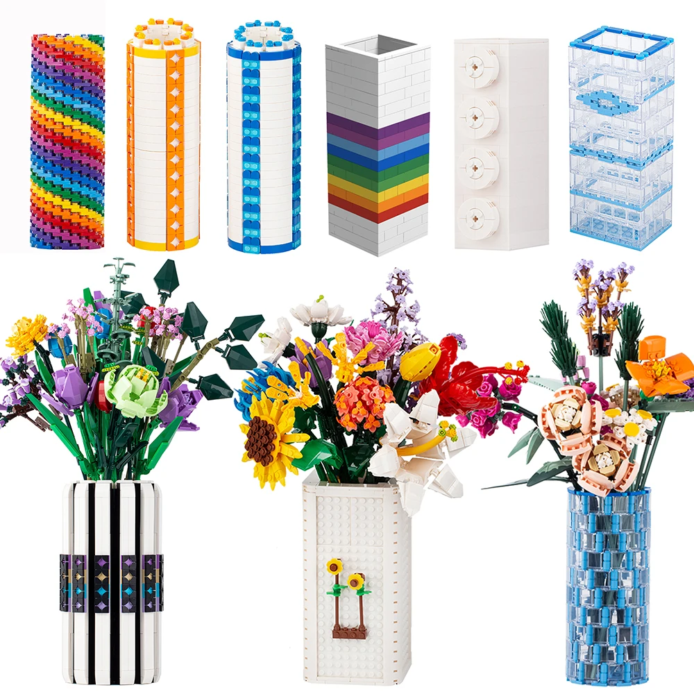 MOOXI-Creative-Flower-Bouquet-Vase-MOC-Bricks-Compatible-10280-10313 ...