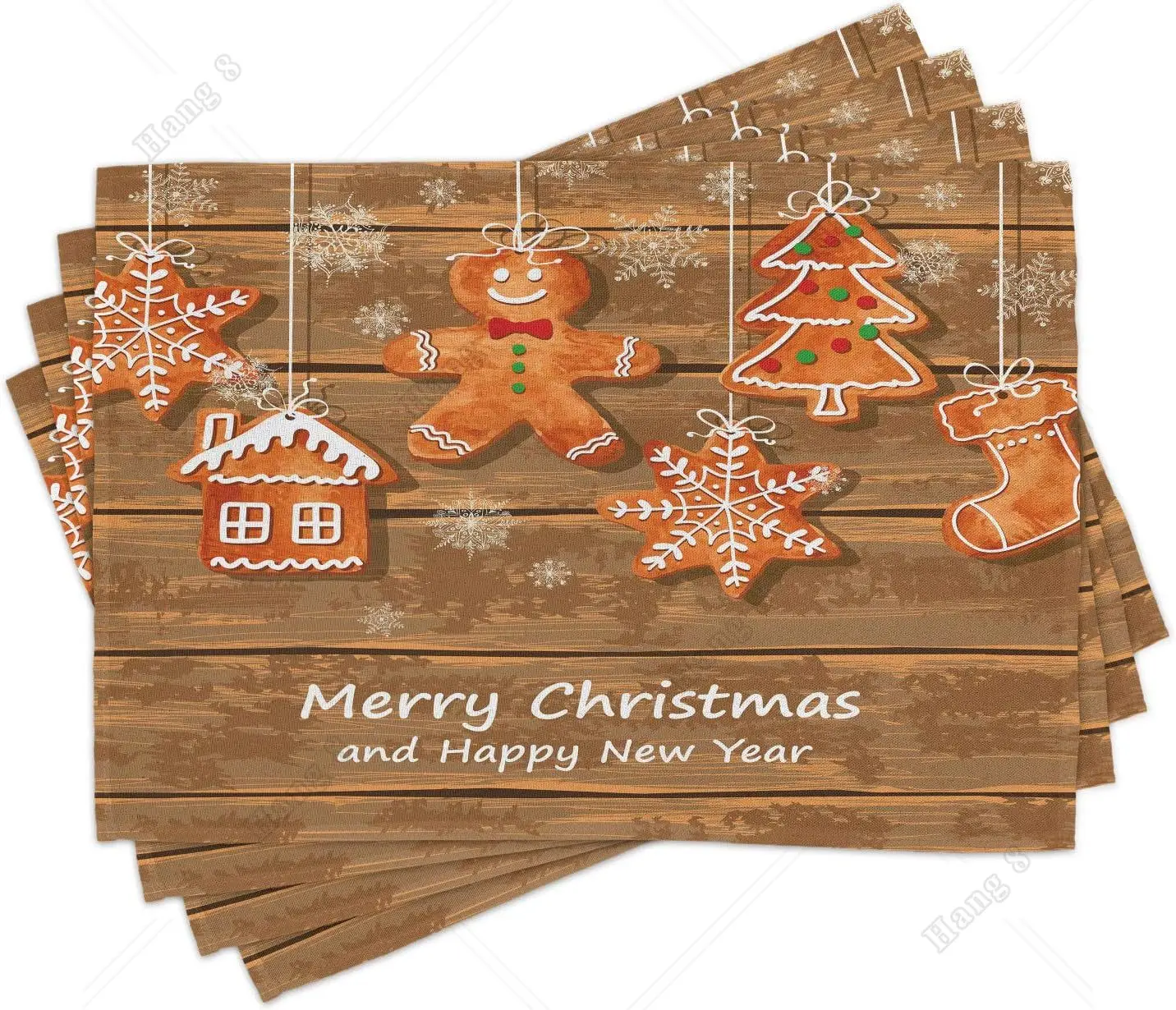 Gingerbread-Man-Place-Mats-Set-of-4-Cookies-on-Wooden-Boards-Delicious ...