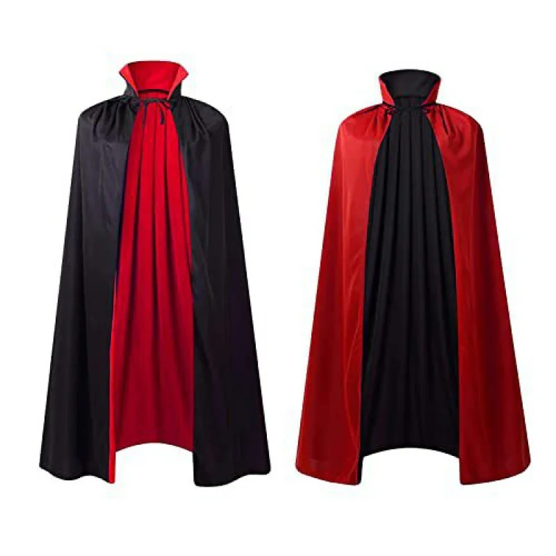 Halloween Two Tone Cape Mid Length Vampire Cloak With Stand Collar Tie ...