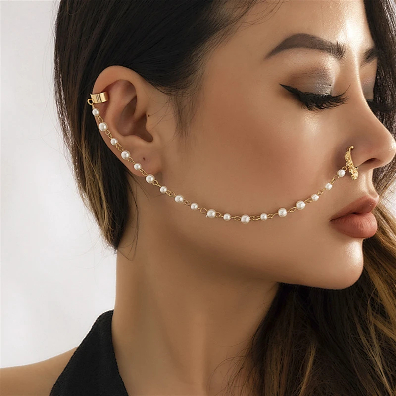 Punk-Keine-Piercing-Nase-Clip-Kette-Ohr-Clips-F-r-Frauen-Mode-Nase ...