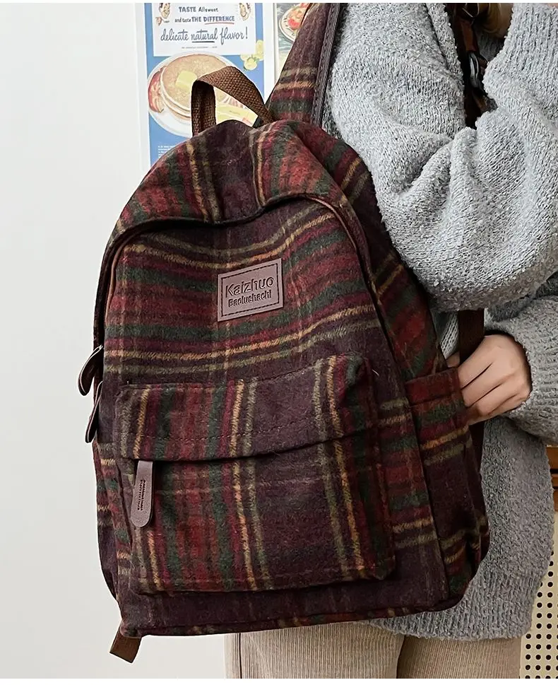 Retro-plaid-backpack-high-school-junior-high-school-students-schoolbags ...