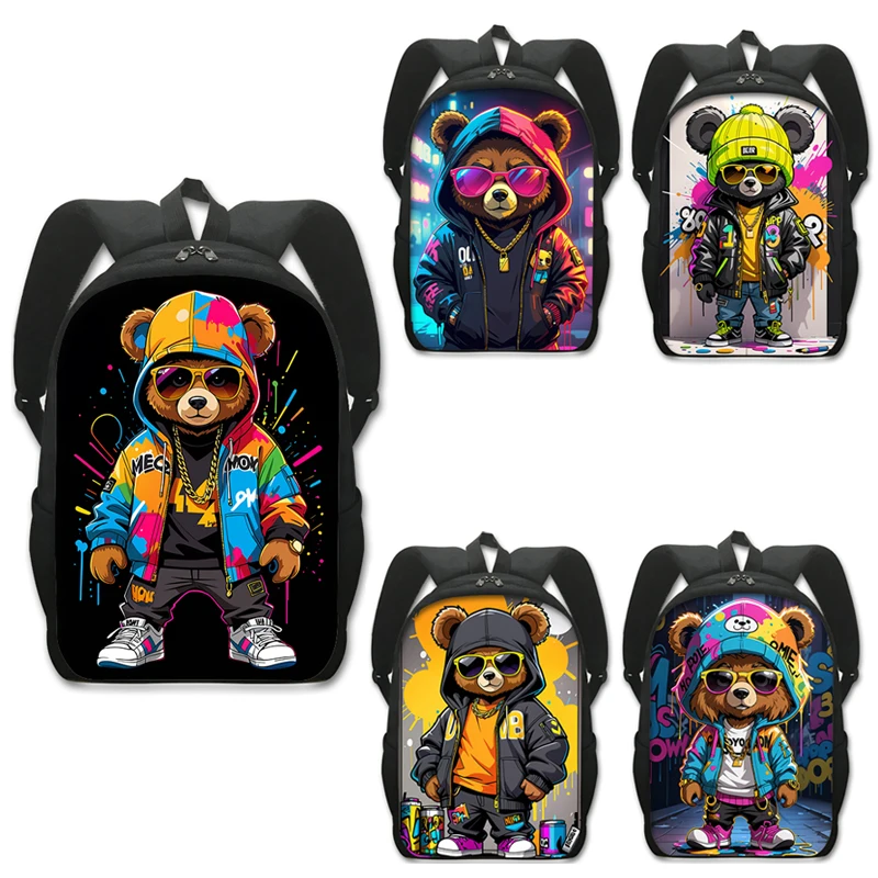 Kawaii Graffiti Bear Backpack Women Men Casual Rucksack Student School ...