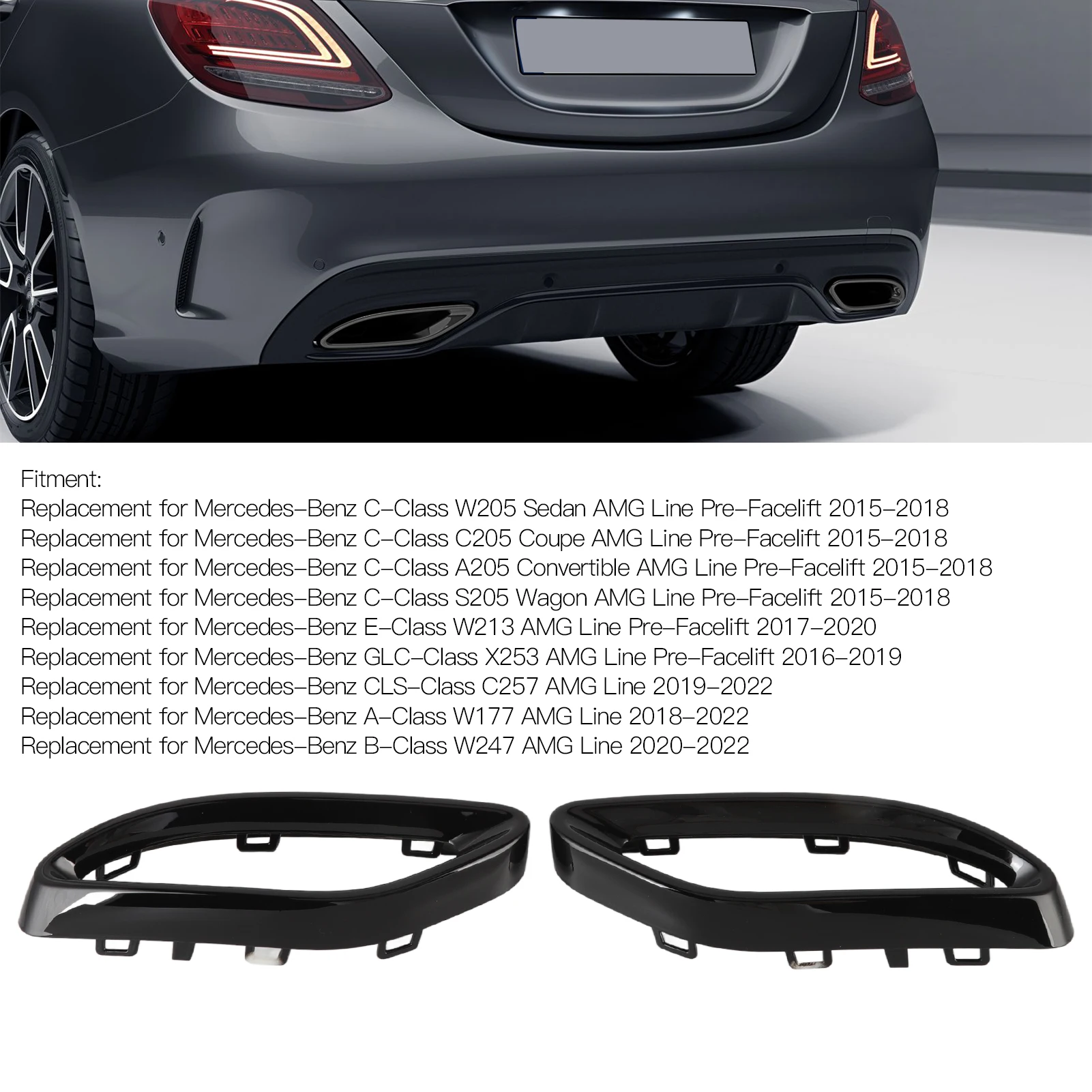 Gloss-Black-Exhaust-Tip-Cover-Trims-Replacement-For-Mercedes-Benz-A-B-C ...