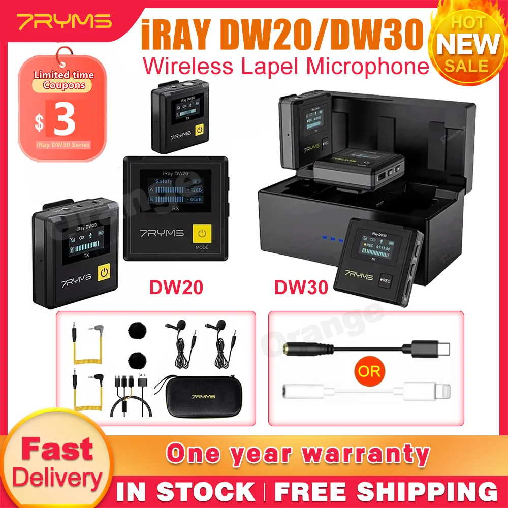 7RYMS-iRAY-DW30-DW20-Wireless-Lapel-Microphone-8G-Built-in-Recording-2-4G-Dual-Channel ...