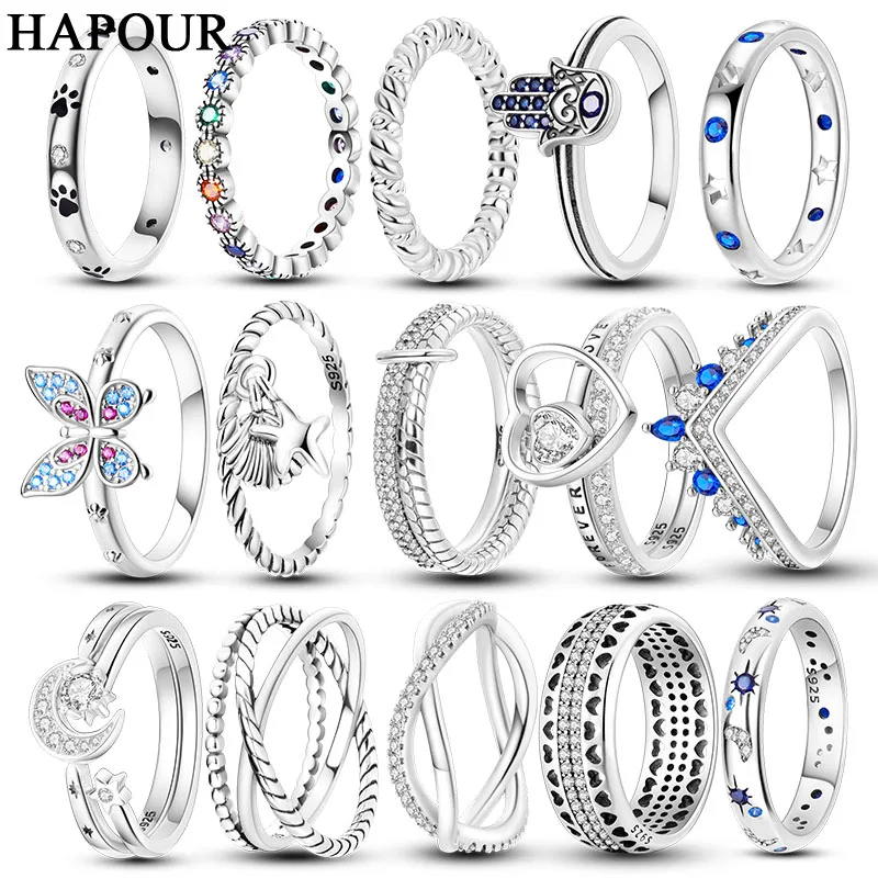 Hapour 925 Sterling Silver Finger Rings For Women Original Sparkling ...