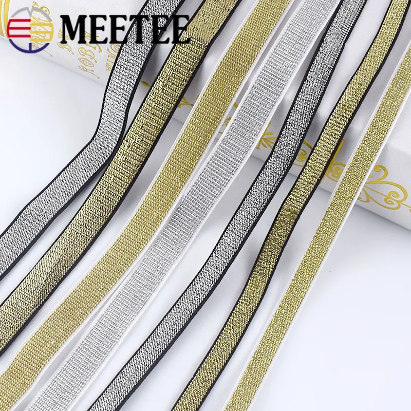 10meters 10/15mm Gold Silver Nylon Webbings Fashion Elastic Band ...