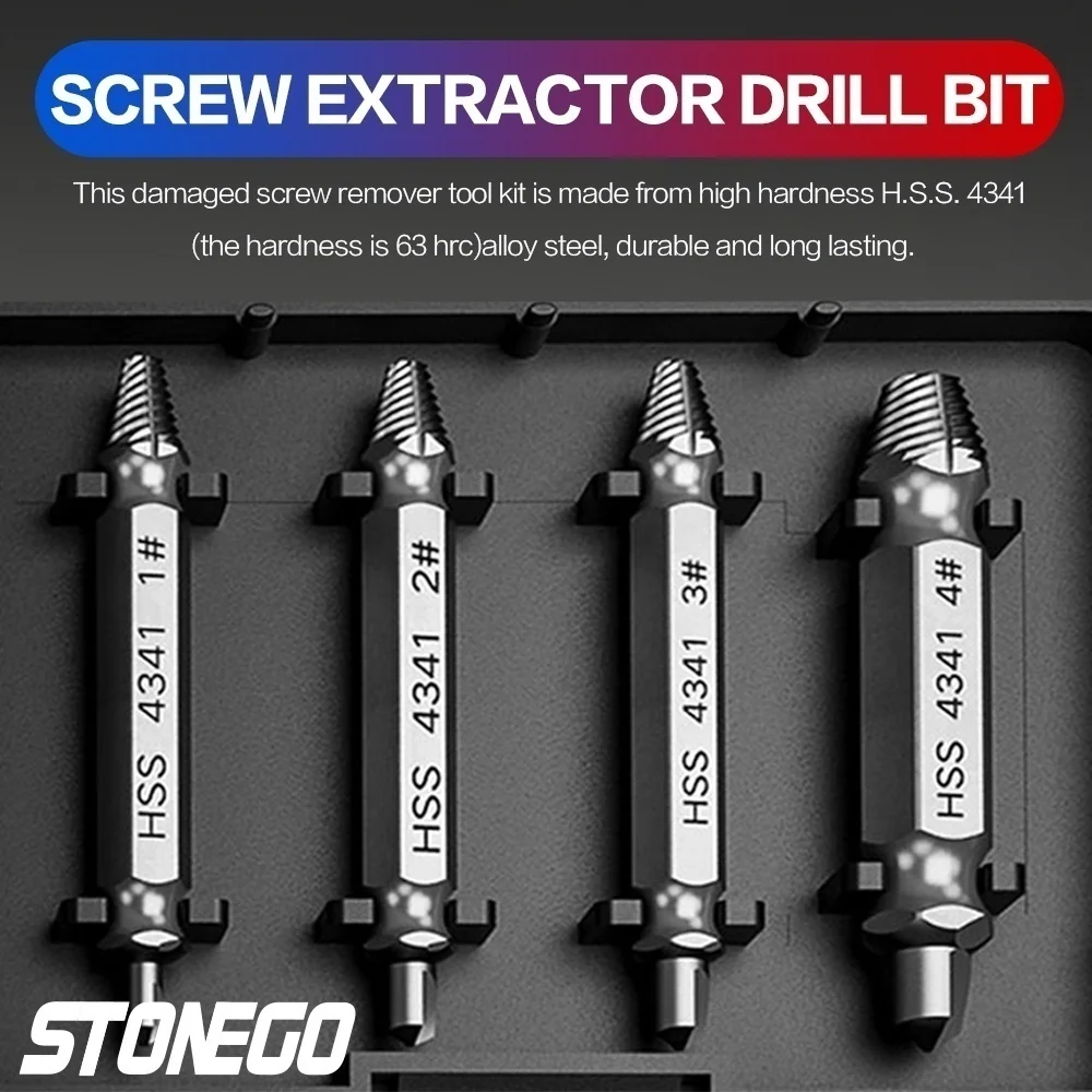 STONEGO Stripped Screw Extractor Drill Kit, HSS 4341 Broken Damaged ...
