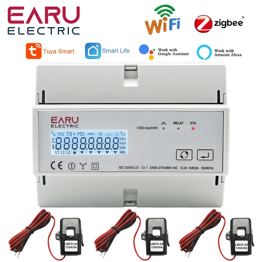 Tuya WiFi ZigBee Three Phase Bidirectional Energy Meter KWh Monitor 3* ...