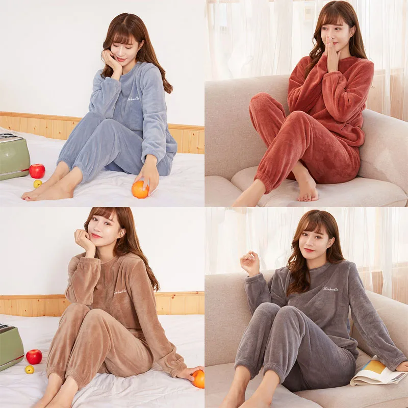 Winter-Coral-Coloured-Pyjamas-Wool-Warm-Pajamas-Set-Elastic-Waistband ...