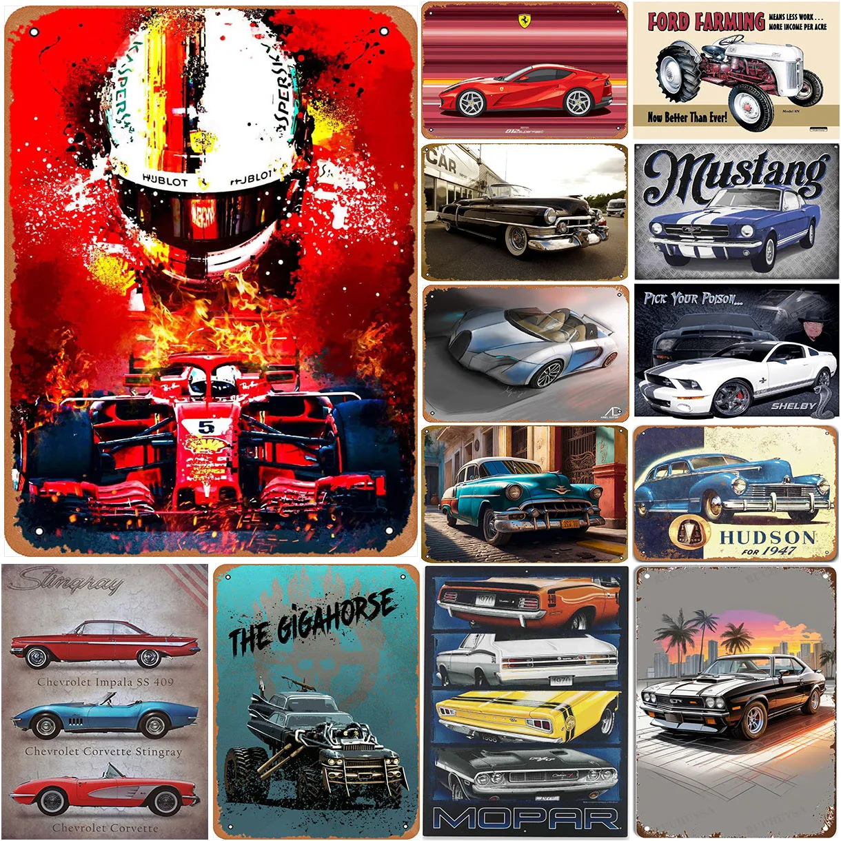 Vintage-Automobile-Car-Vehicle-Metal-Tin-Signs-Classic-Car-Poster-Wall ...