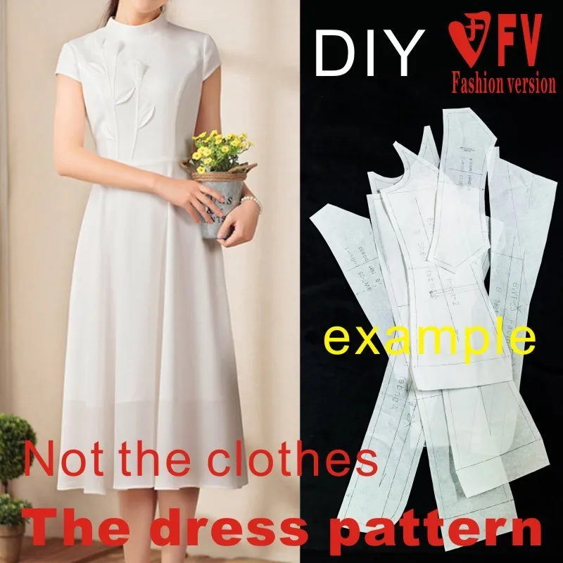 Pattern Cutting Drawing Of Long Standing Collar Dress 1:1 Physical ...