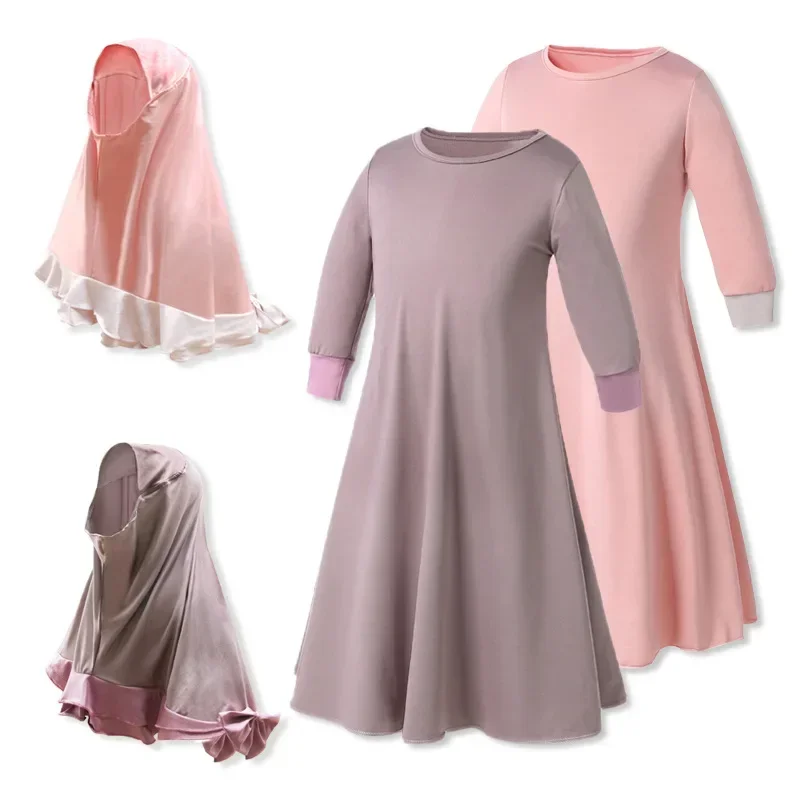2Pcs Muslim Kids Hijab Dress Abaya Set Islamic Children Eid Ramadan ...