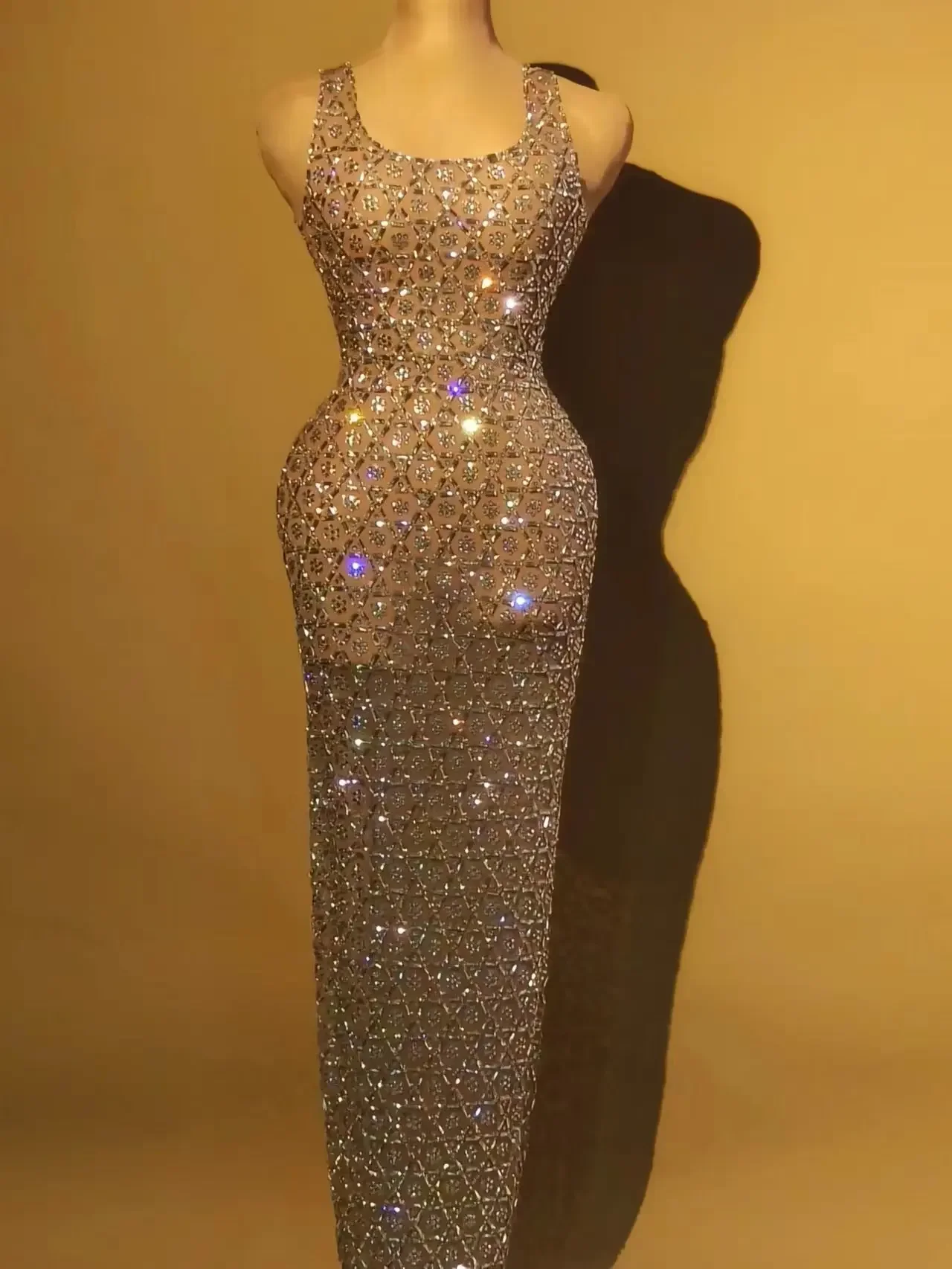 Shining-Silver-Full-Rhinestones-Evening-Celebrate-Dress-Prom-Party ...