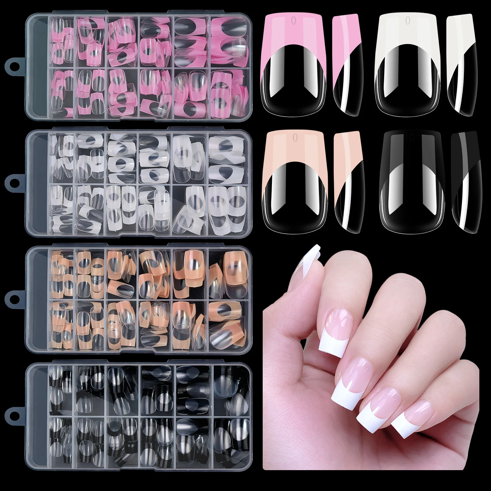 120pcs-box-Acrylic-French-False-Nails-Medium-Length-Square-Armor-Full ...