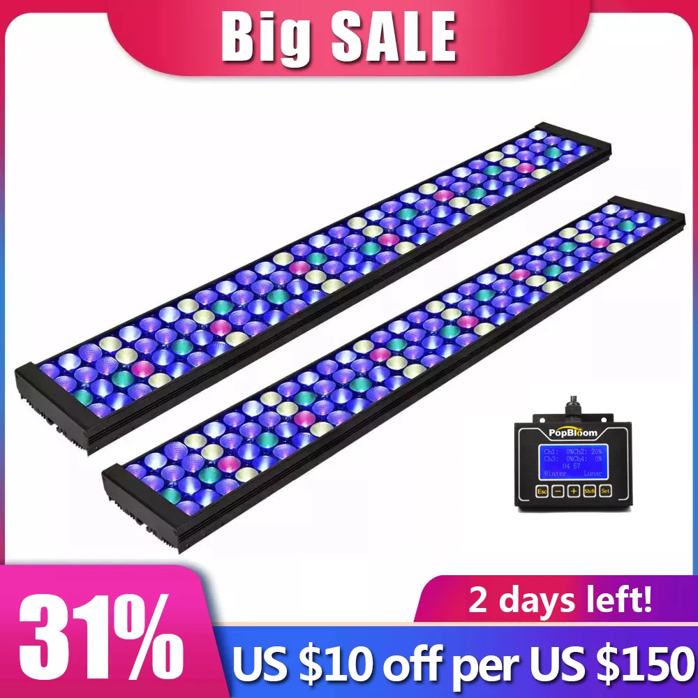 2pcs Popbloom Aquarium Led Lighting Marine Reef Light For Seawater ...