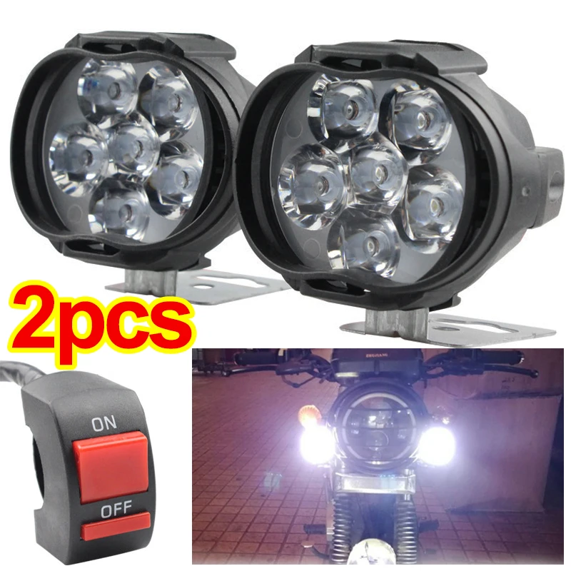 Motorcycle-LED-Auxiliary-Headlight-6-Leds-High-Bright-Waterproof ...