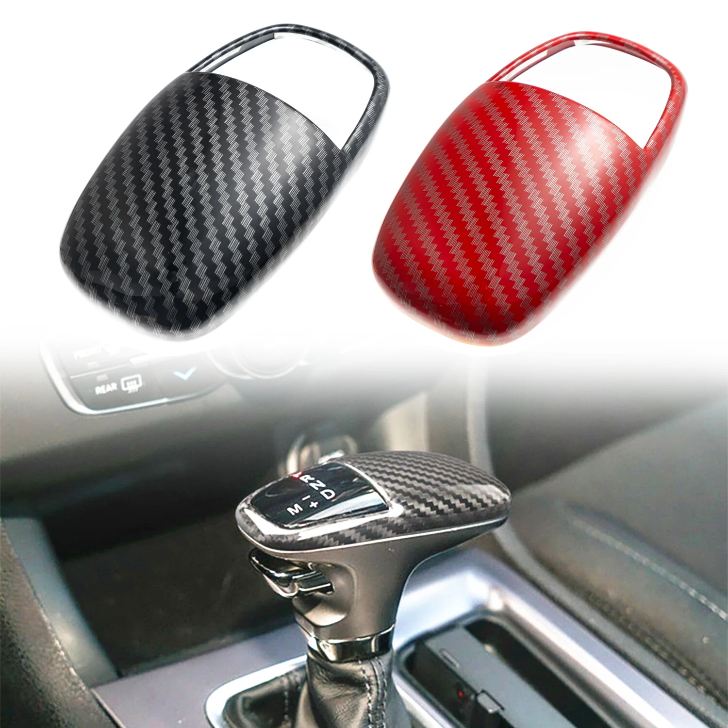 Car Gear Knob Cover Trim Sticker Carbon Fiber Print Shift Hand Ball ...