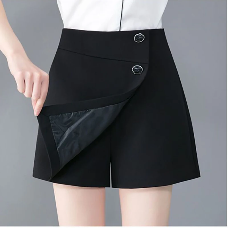 Fashion Zipper Button Solid Color Asymmetrical Shorts Women's Clothing ...