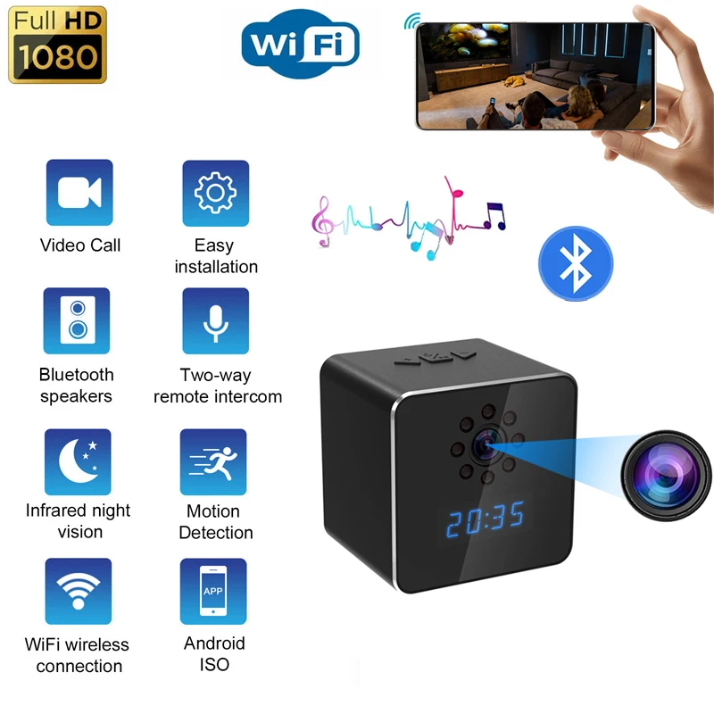Bluetooth-Speakers-Clock-Camera-With-Music-Players-Night-Vision-HD ...