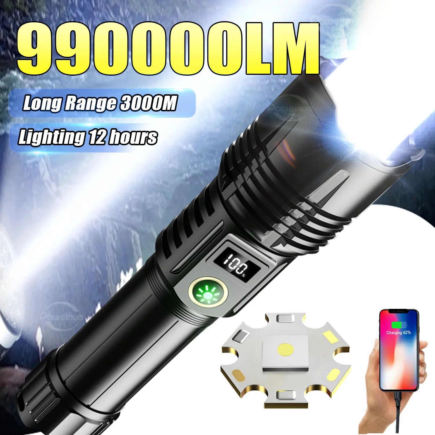 990000LM-Most-Powerful-Flashlight-Type-c-Recharge-3000M-Spotlight ...