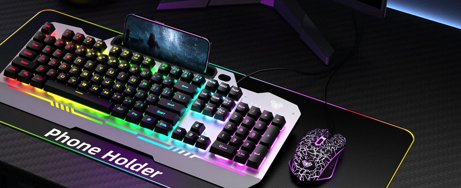 AULA T102 104 Keys RGB Backlight Membrane Keyboard And Mouse Combo | Unendingtech