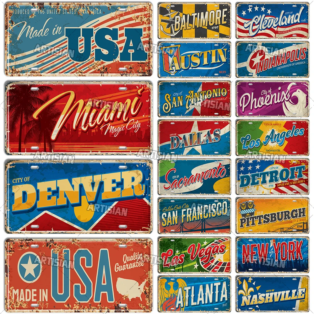 Artisian USA License Plate Landmark Metal Sign US City State Decorative ...