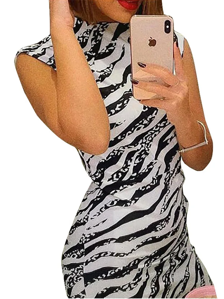 Women S Summer Dress Ladies Sexy Stripe Print Sleeveless Mini Dress