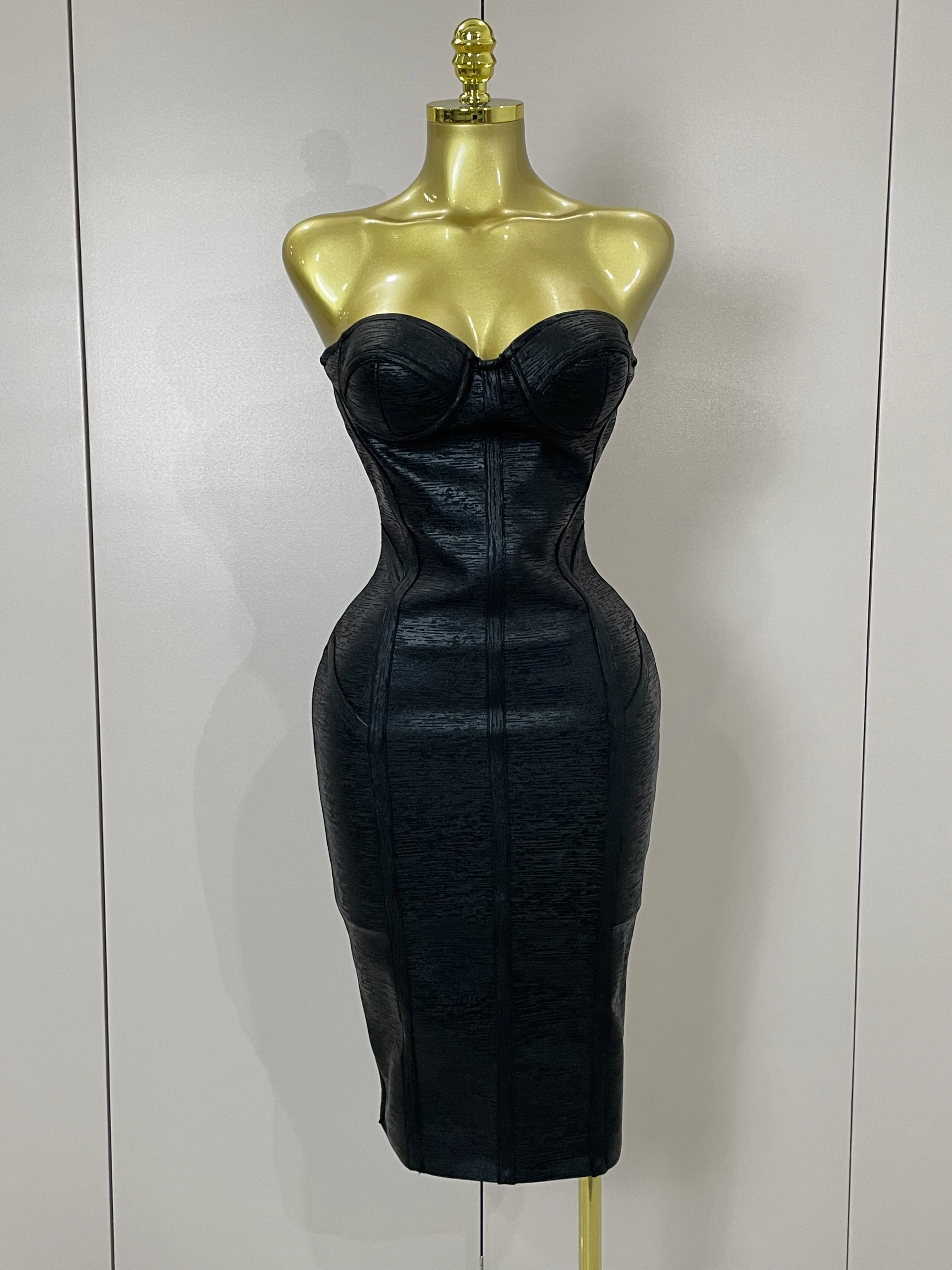 Sexy Strapless Gold Black Foil Color Bodycon Bandage Dress 2025New ...