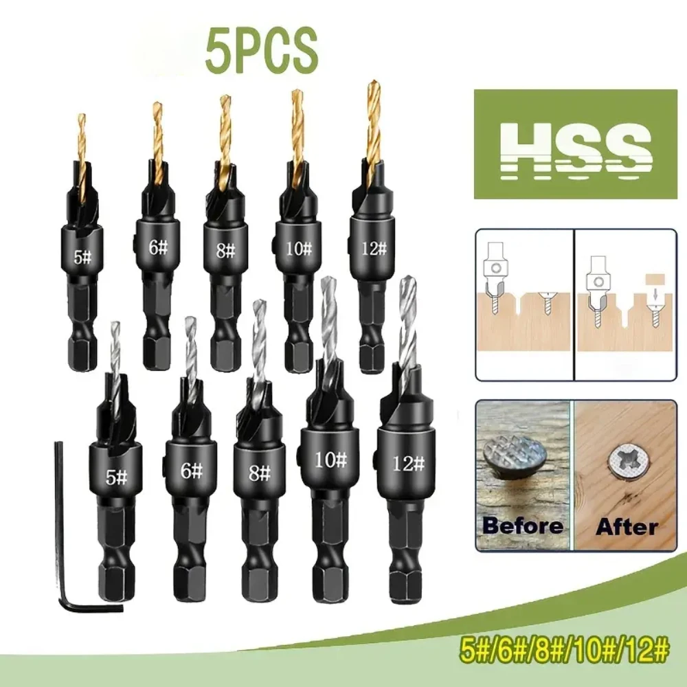 6pcs-Countersink-Drill-Bit-Set-Woodworking-Quick-Countersinking-Bit ...