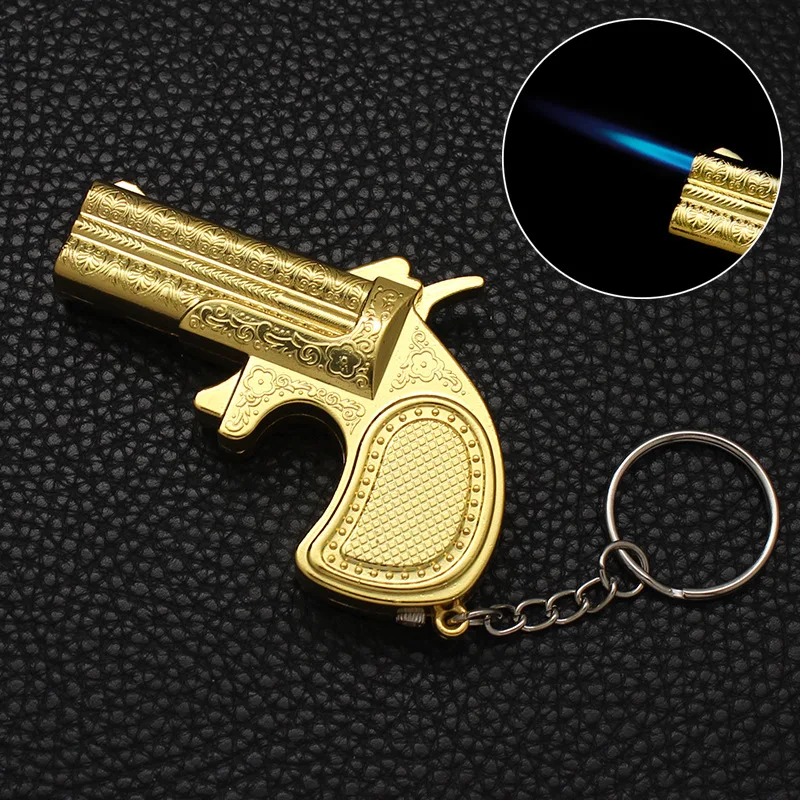 Mini-Pistol-Windproof-Lighter-Blue-Flame-Key-Ring-Lighters-Gold-plated ...