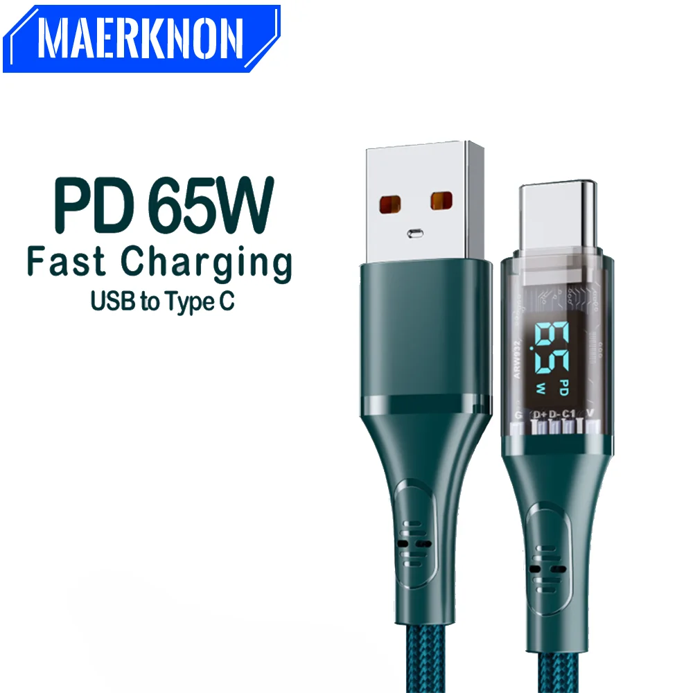 6A USB C Cable PD 65W Digital Display Fast Charging Type C Data Cord ...