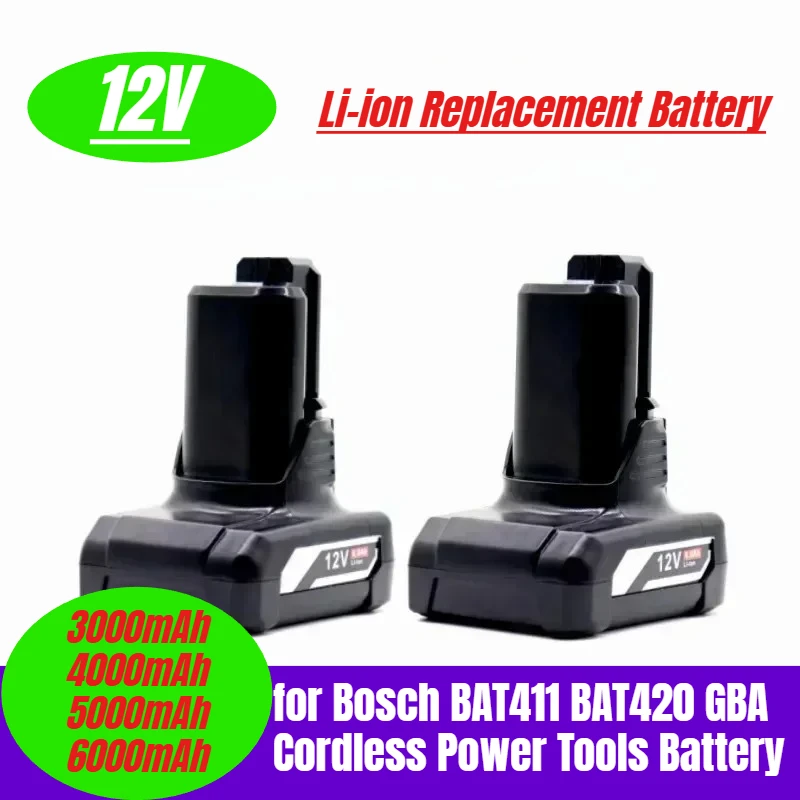 12V 6000mAh for Bosch 12V/10.8V Li-ion Replacement Battery BAT411 ...