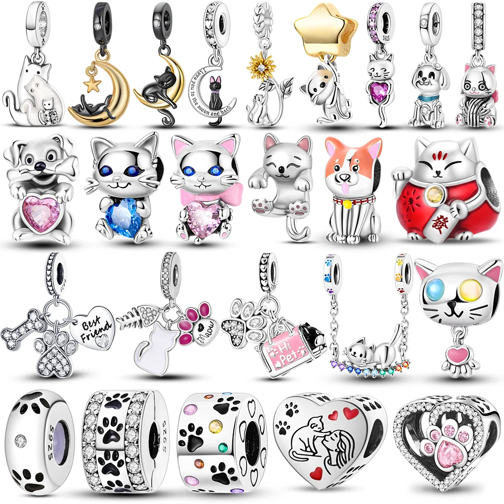 Colgante-de-plata-925-para-mujer-abalorio-con-estampado-de-pata-de ...