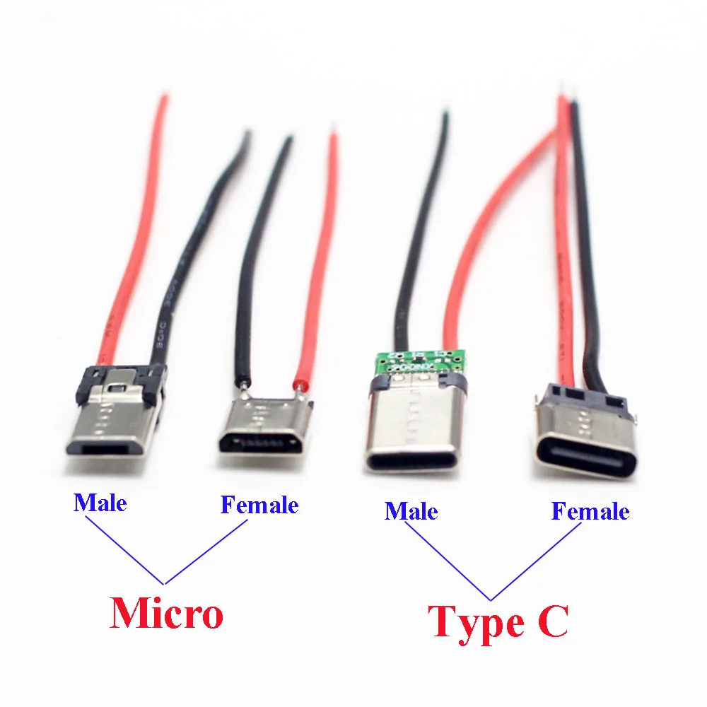 Conector-de-piezas-de-carga-r-pida-Micro-USB-tipo-C-2-pines-Horizontal ...