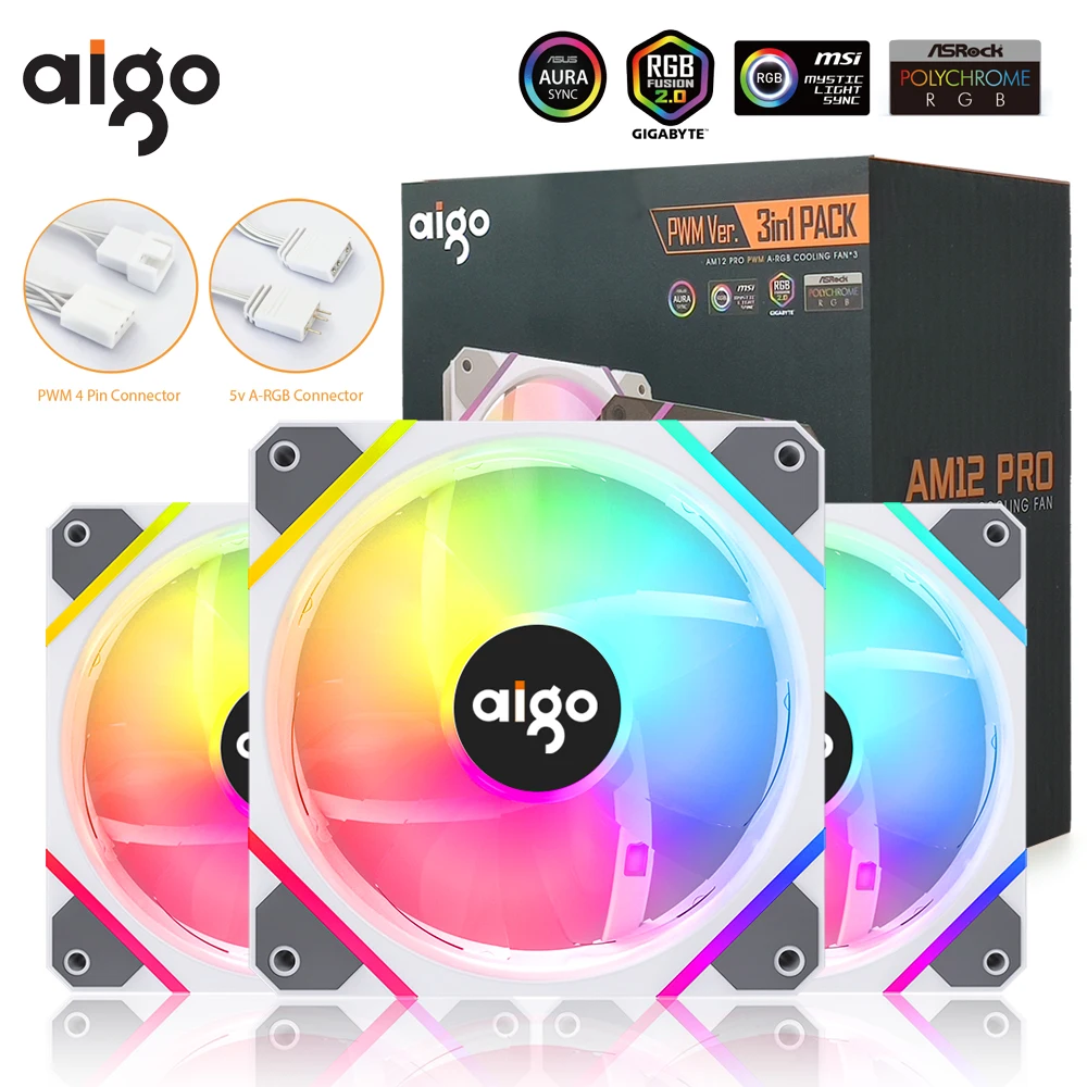 Aigo-AM12PRO-Ventoinha-Computer-fan-120mm-4pin-PWM-ARGB-3pin-5V-cooling ...